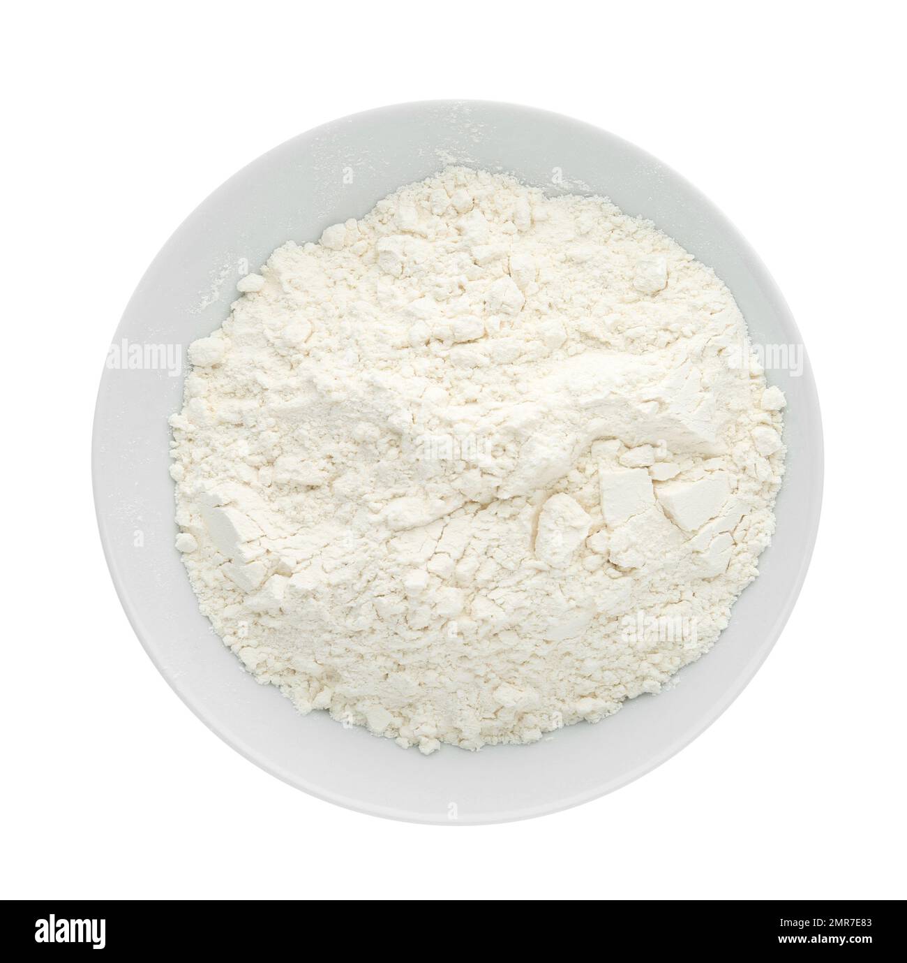 Organic flour in bowl isolated on white, top view Stock Photo - Alamy