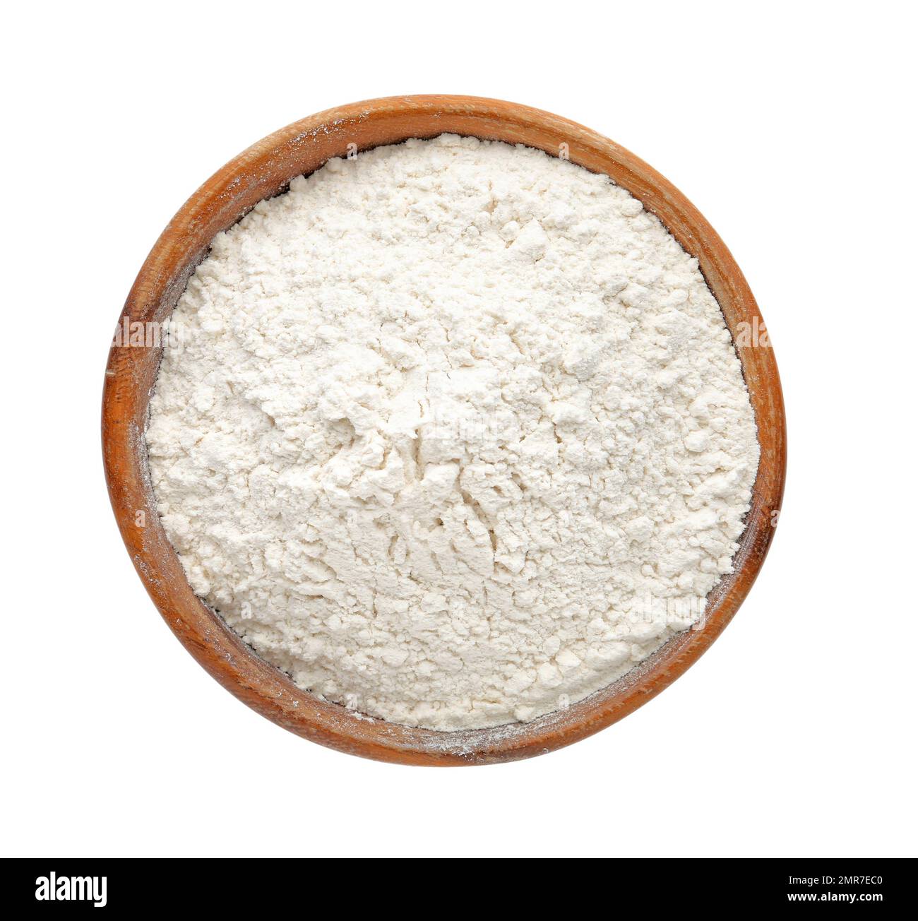 Organic flour in bowl isolated on white, top view Stock Photo - Alamy