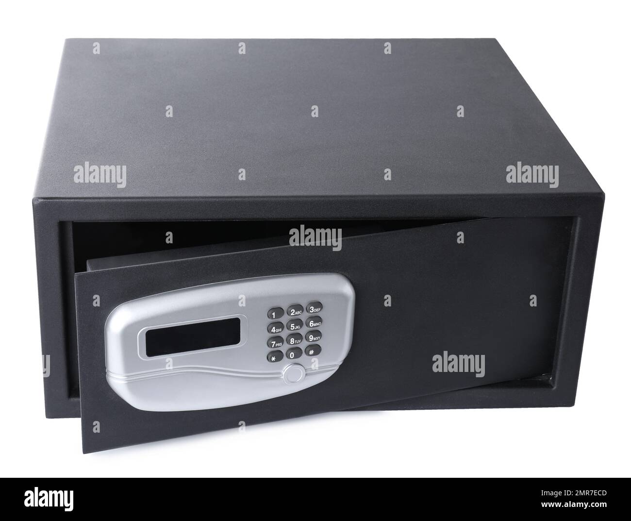 Open black steel safe with electronic lock isolated on white Stock ...