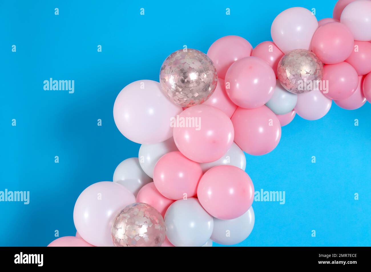 Beautiful composition with balloons on blue background Stock Photo - Alamy