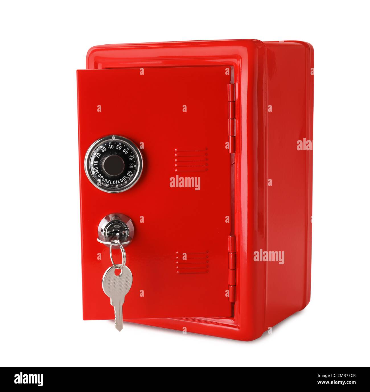 Open red steel with keys safe isolated on white Stock Photo - Alamy