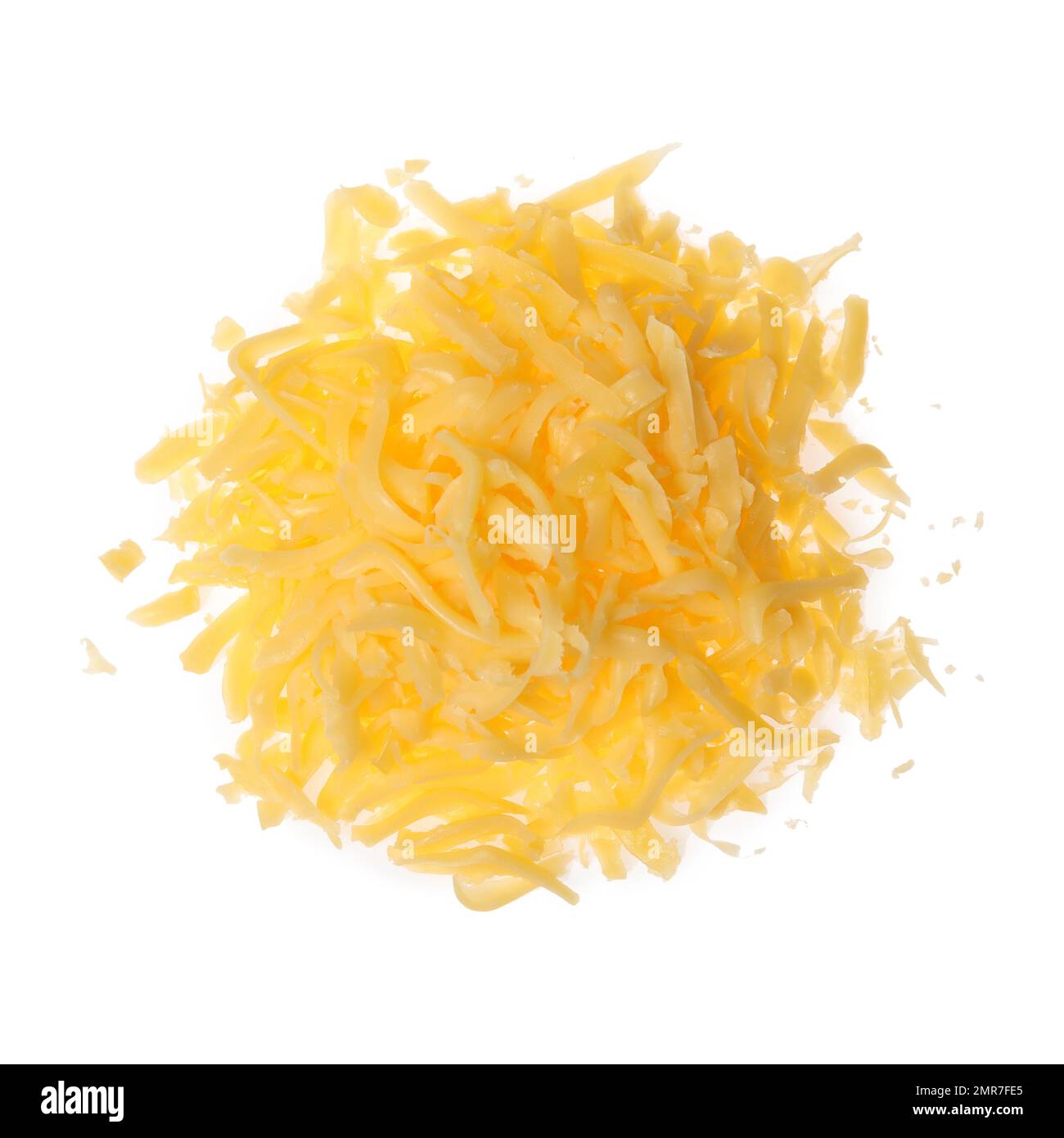 Pile of grated cheese on white background Stock Photo - Alamy