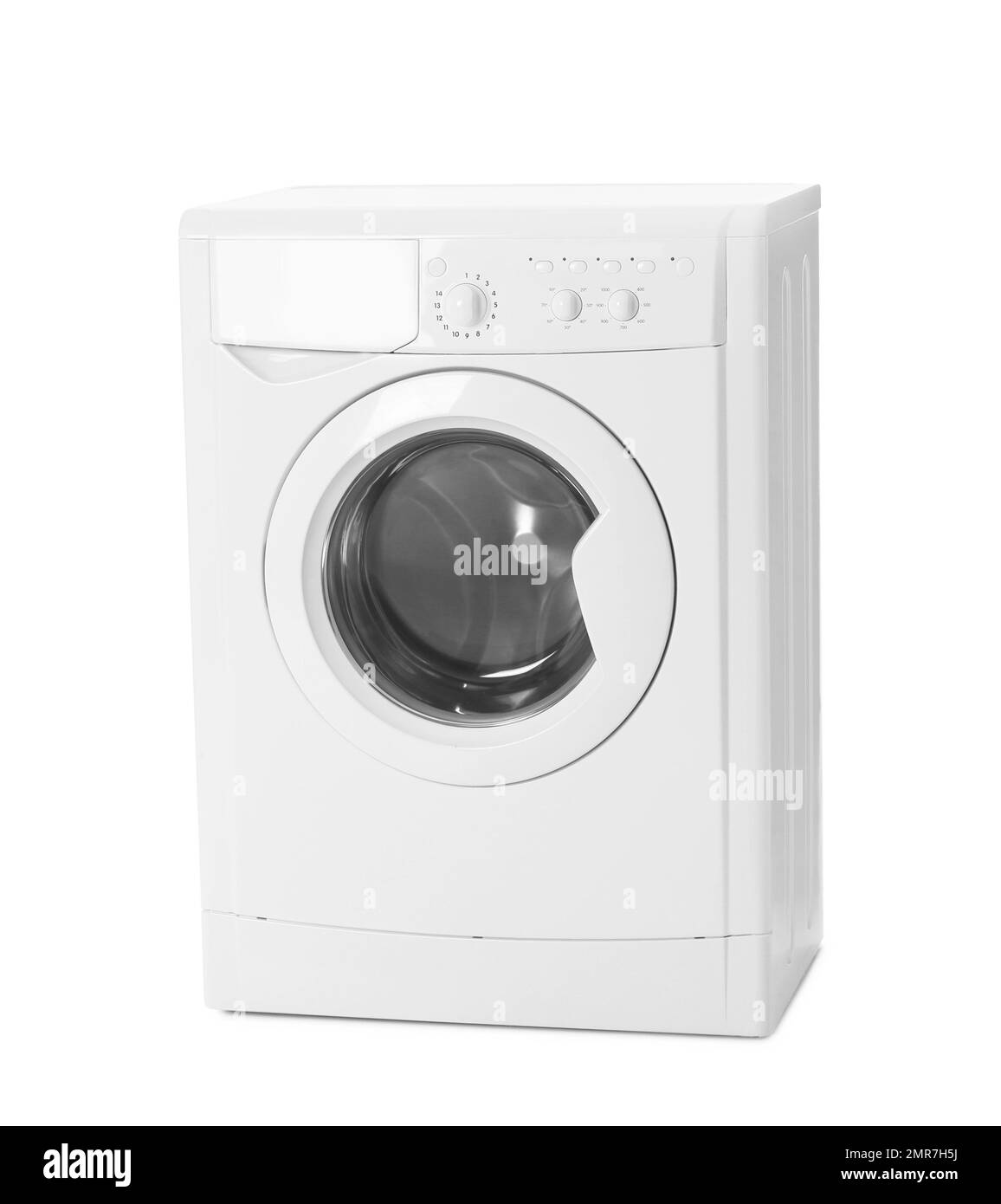 Modern washing machine isolated on white. Laundry day Stock Photo - Alamy