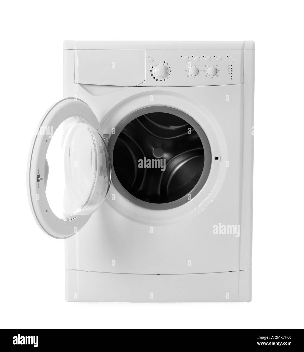 Modern washing machine isolated on white. Laundry day Stock Photo - Alamy