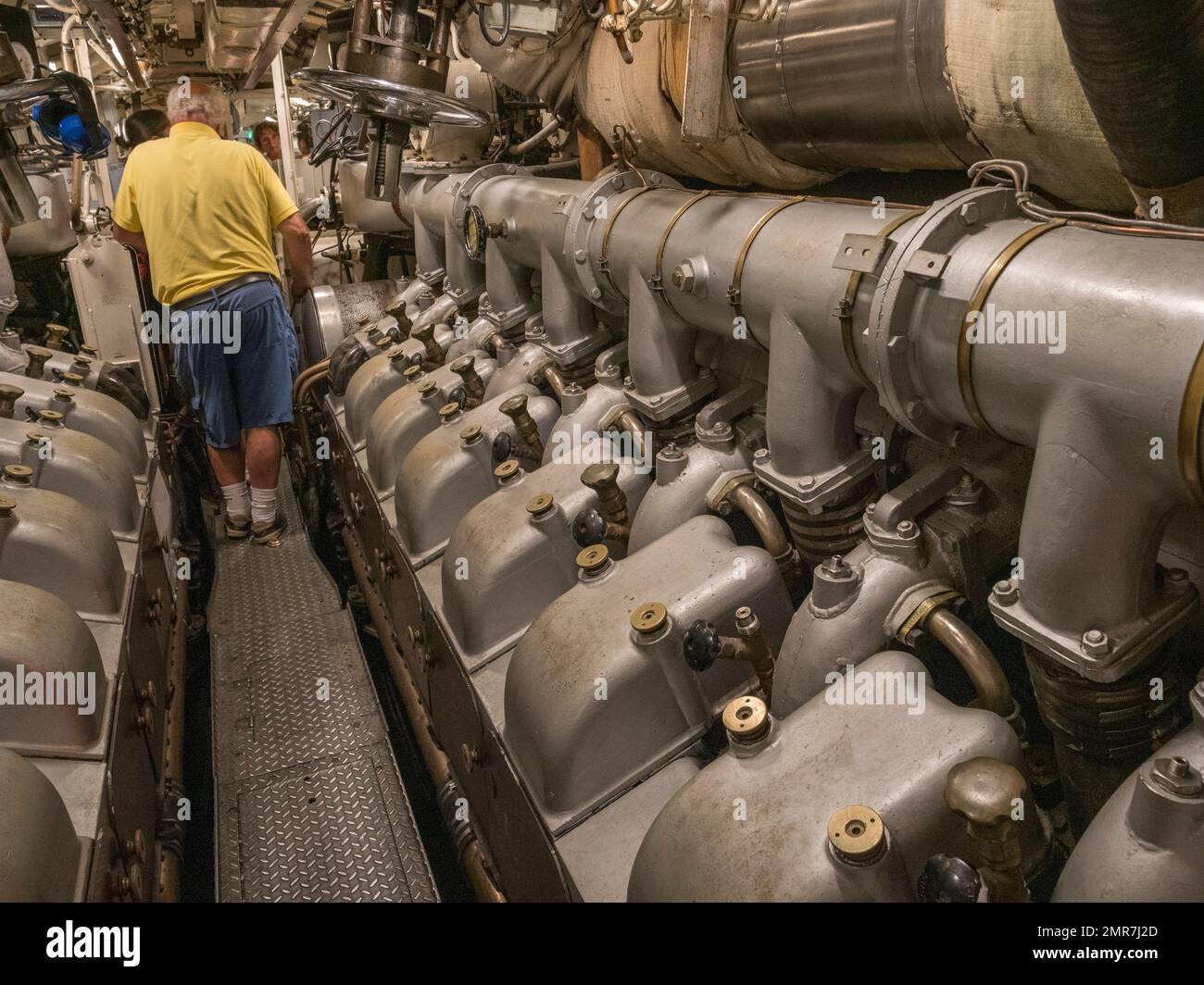 Inside the engine room of HMS Ocelot in the Historic Dockyard Chatham ...