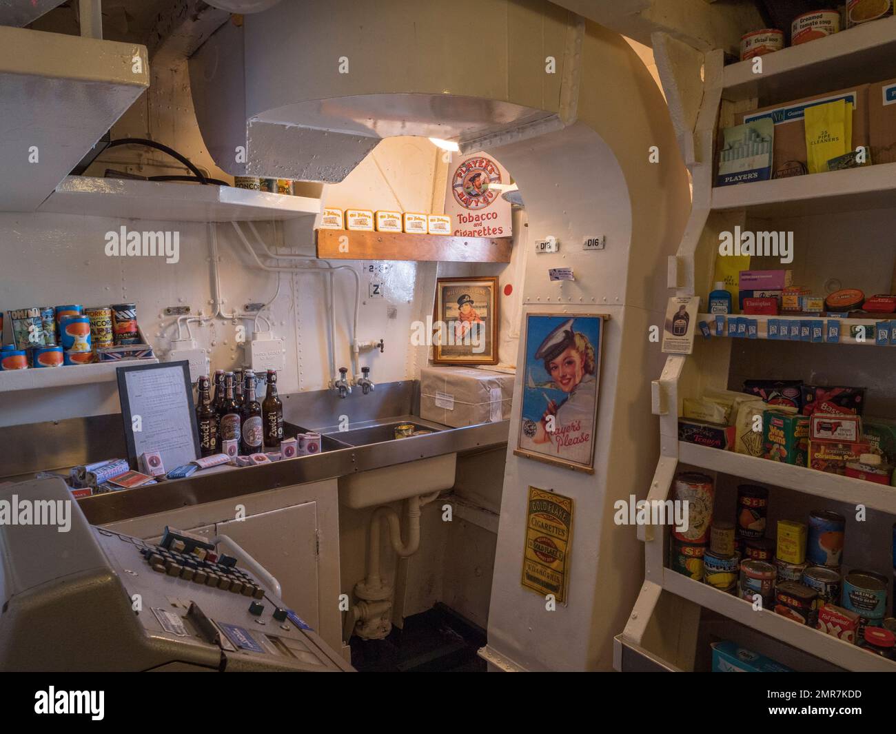 Crew shop/store inside HMS Cavalier (D73/R73), a C-class destroyer on ...