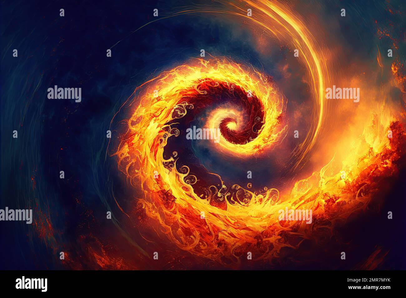 Whirlwind of Fire in the night dark sky. Concept of apocalypse and ...