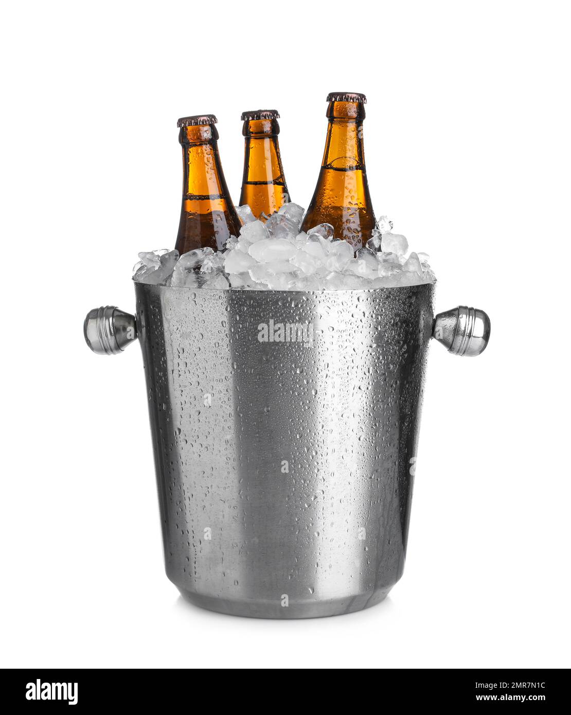 Beer in metal bucket with ice isolated on white Stock Photo - Alamy