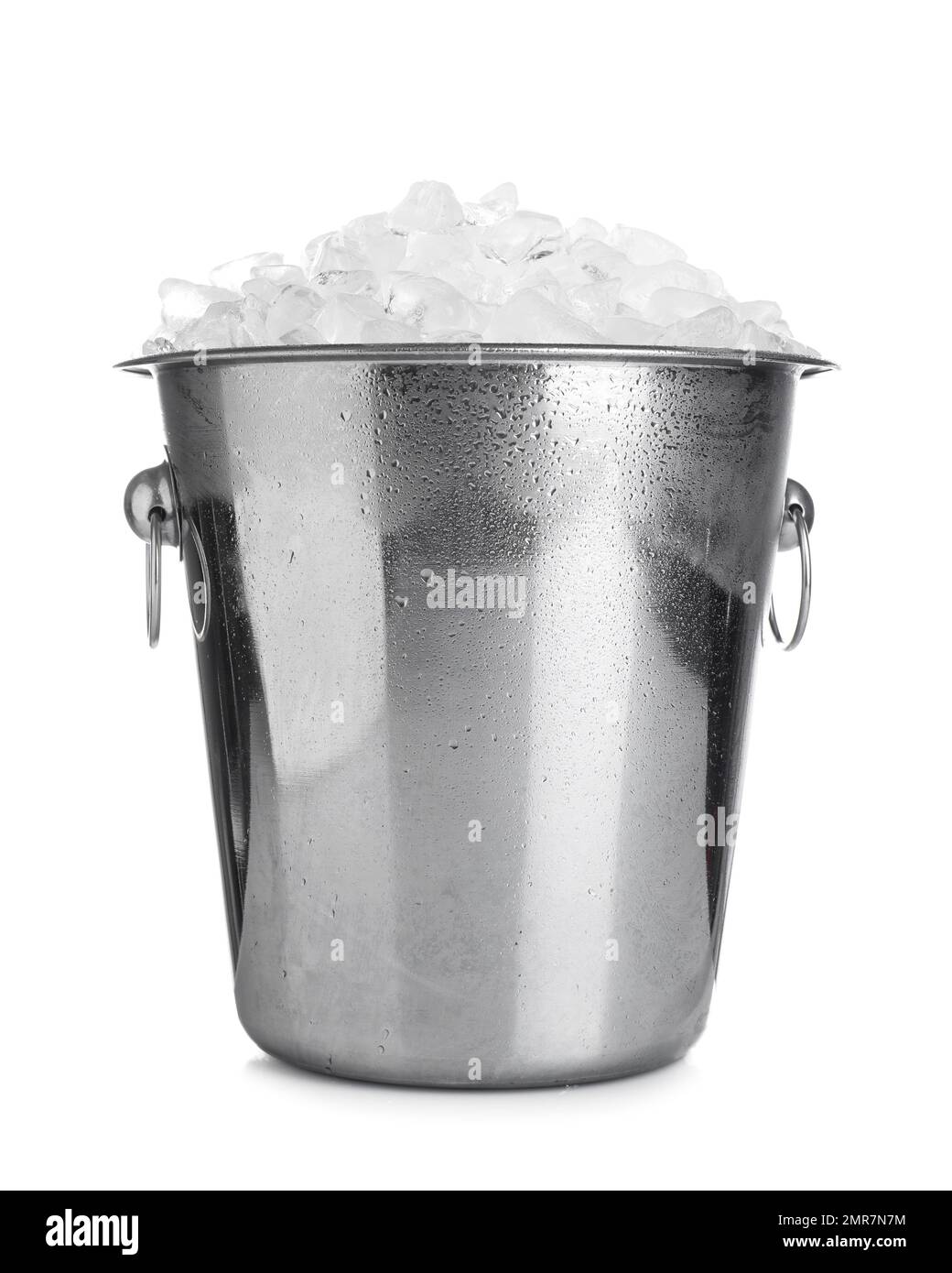 Metal bucket with ice cubes isolated on white Stock Photo - Alamy