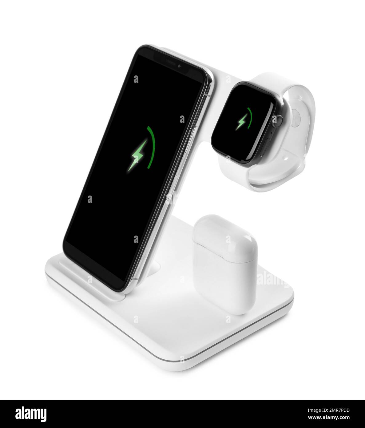 Set of gadgets charging with wireless pad isolated on white Stock Photo ...