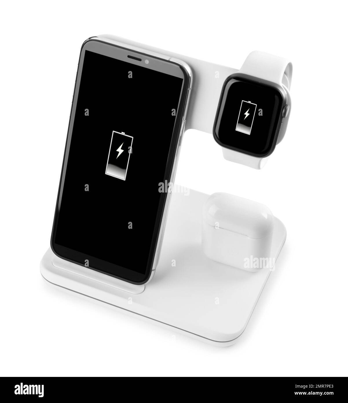 Set of gadgets charging with wireless pad isolated on white Stock Photo ...