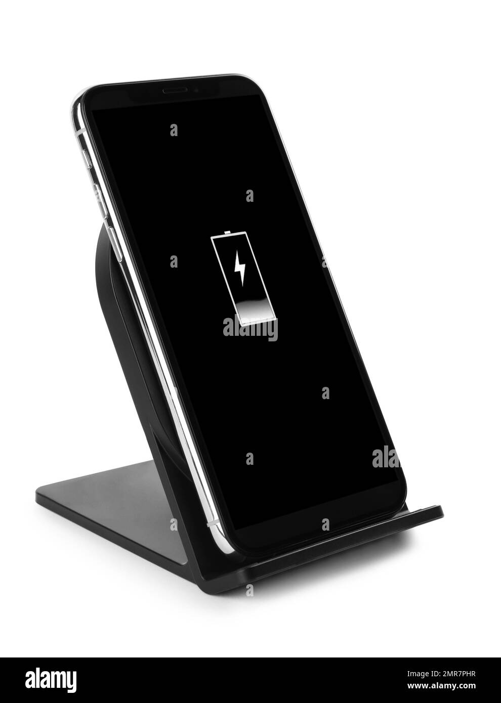 Mobile phone charging with wireless pad isolated on white Stock Photo ...