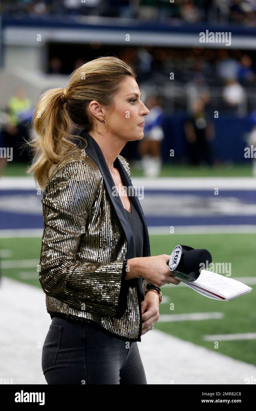 Fox field reporter Erin Andrews watches play from the sideline during ...