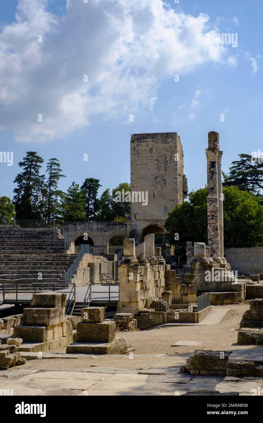 Ancient theatre, c. 25 BC Corinthian columns and tower, UNESCO World ...