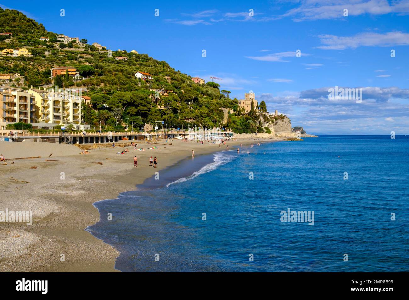 Sandy beach beach, Finale Ligure, Riviera, Liguria, Italy, Europe Stock ...