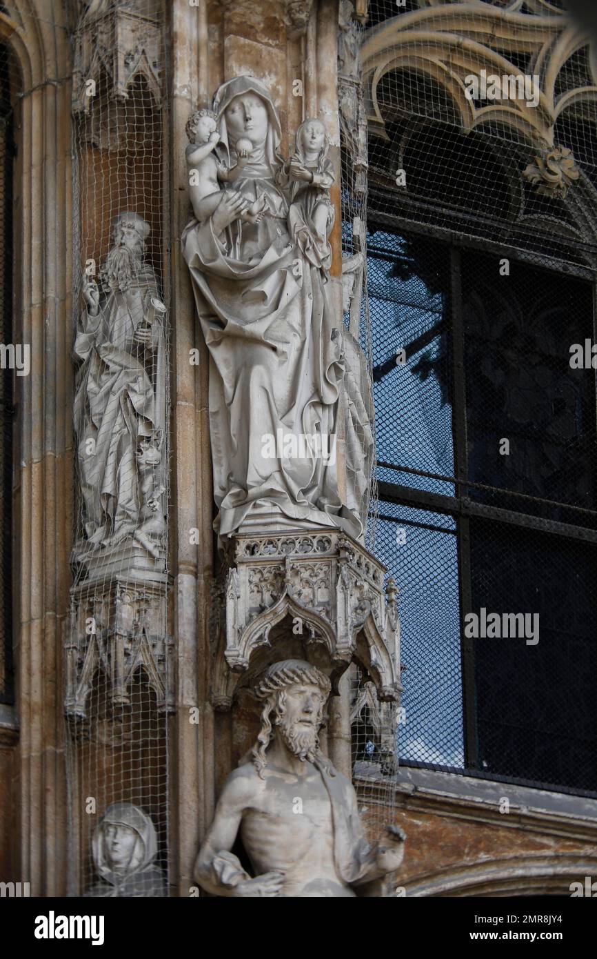 Ulm Cathedral, Anna Selbdritt by Niklaus Weckmann, sculpture, stone figure of Anna with Mary and ...