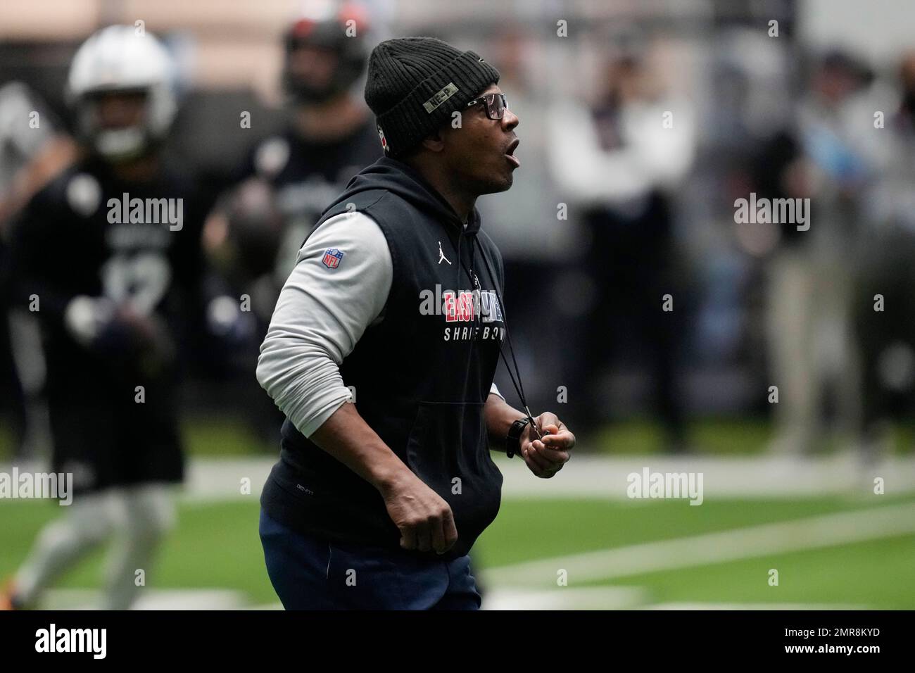 New England Patriots wide receivers coach Troy Brown during practice ...