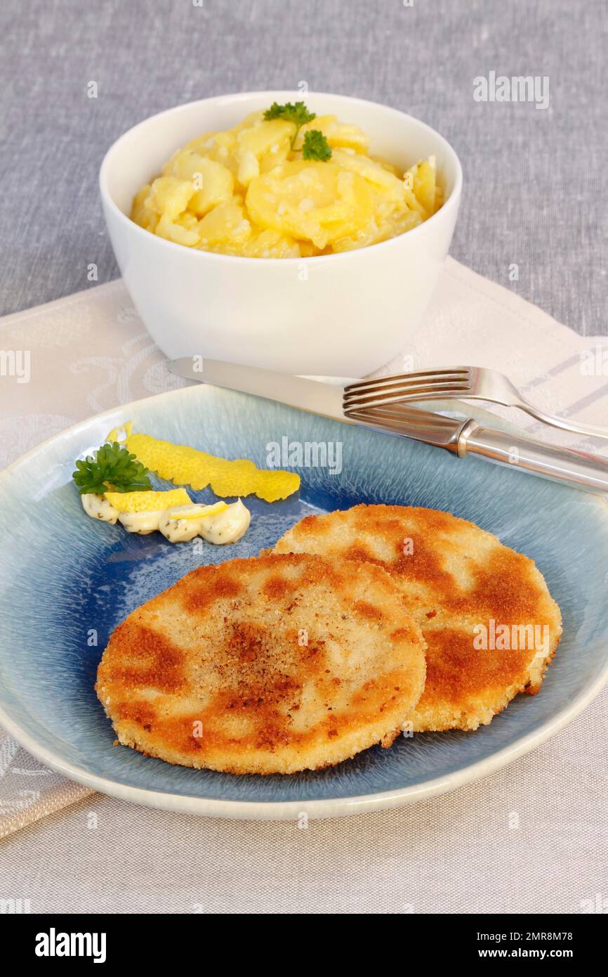 Southern German cuisine vegetarian, celery schnitzel with Swabian ...