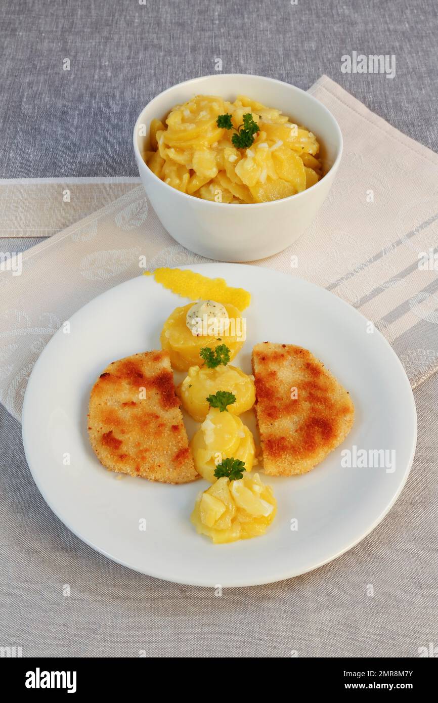 Southern German cuisine vegetarian, celery schnitzel with Swabian ...