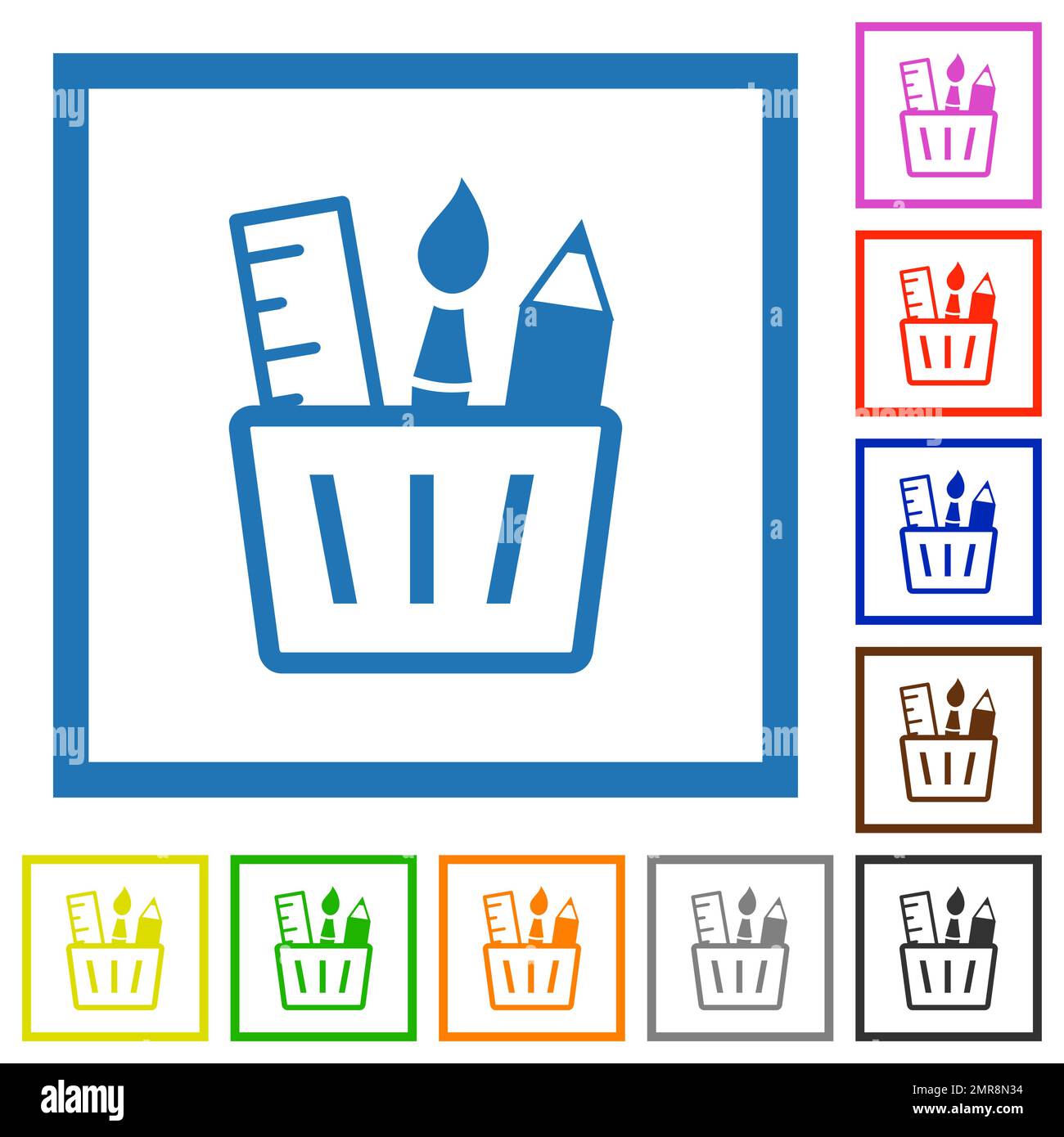 Drawing tools outline flat color icons in square frames on white ...