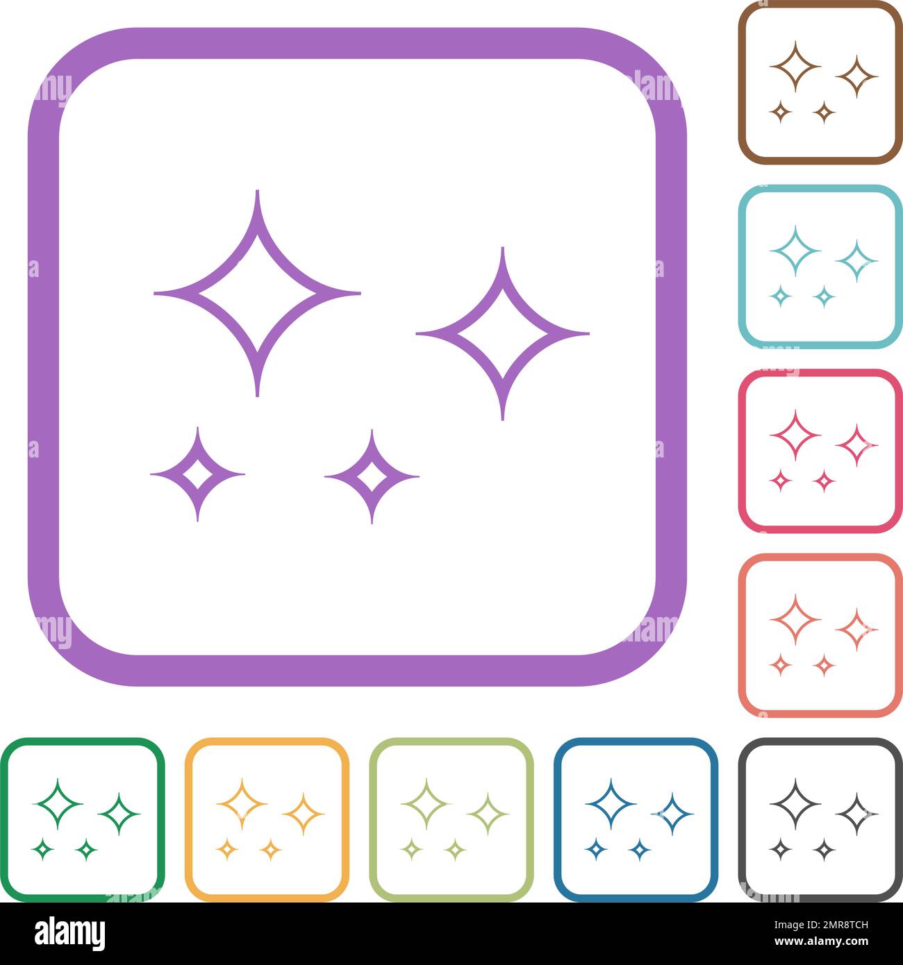 Glare stars outline simple icons in color rounded square frames on white background Stock Vector ...
