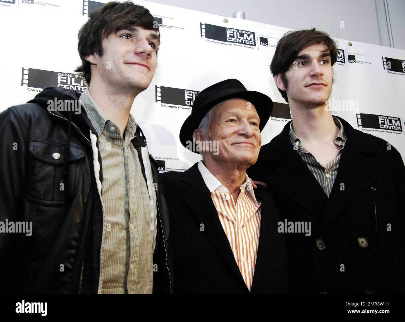 Hugh Hefner and sons Marston Hefner and Cooper Hefner attend a ...