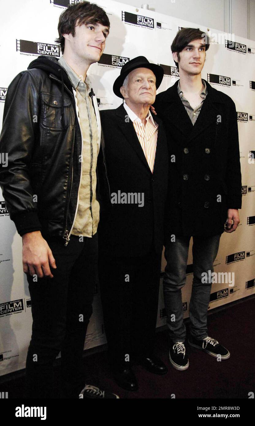 Hugh Hefner and sons Marston Hefner and Cooper Hefner attend a ...