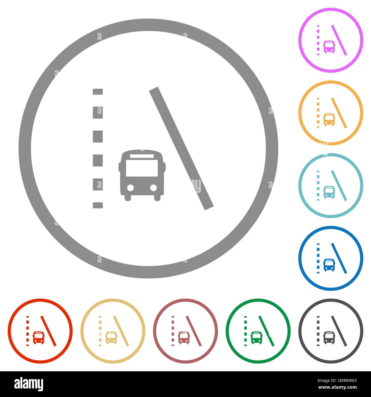 Bus lane flat color icons in round outlines on white background Stock ...