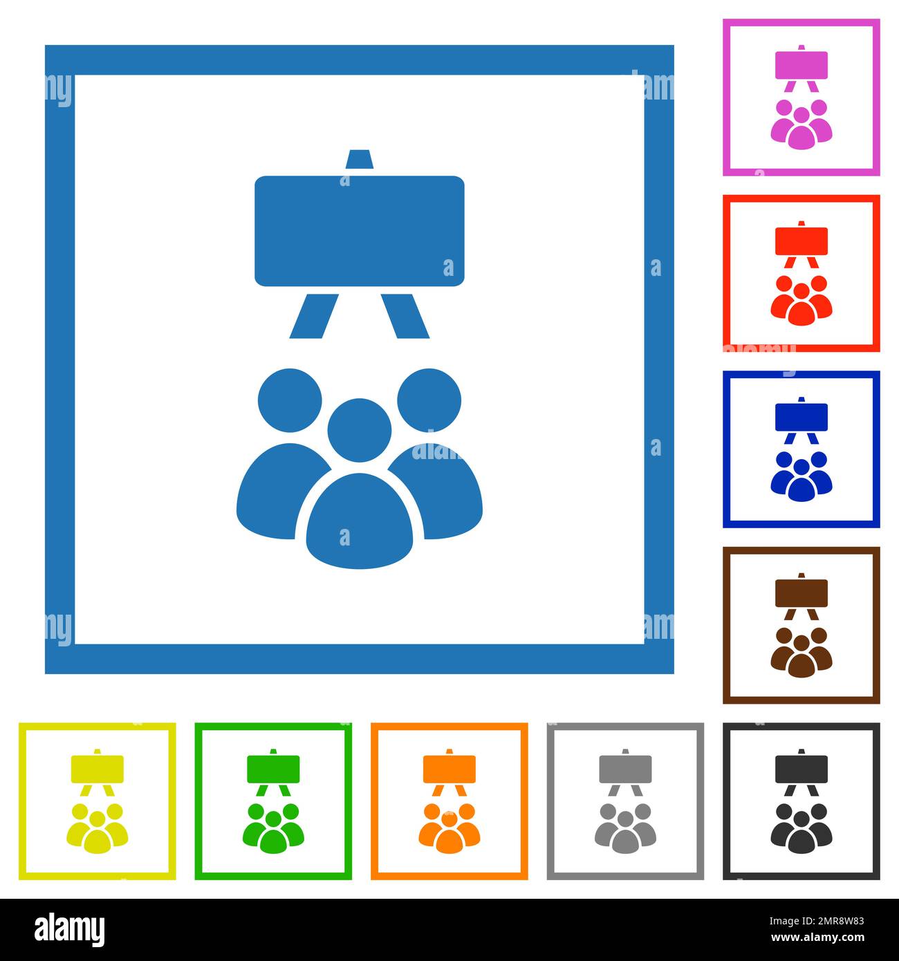 Classroom solid flat color icons in square frames on white background ...