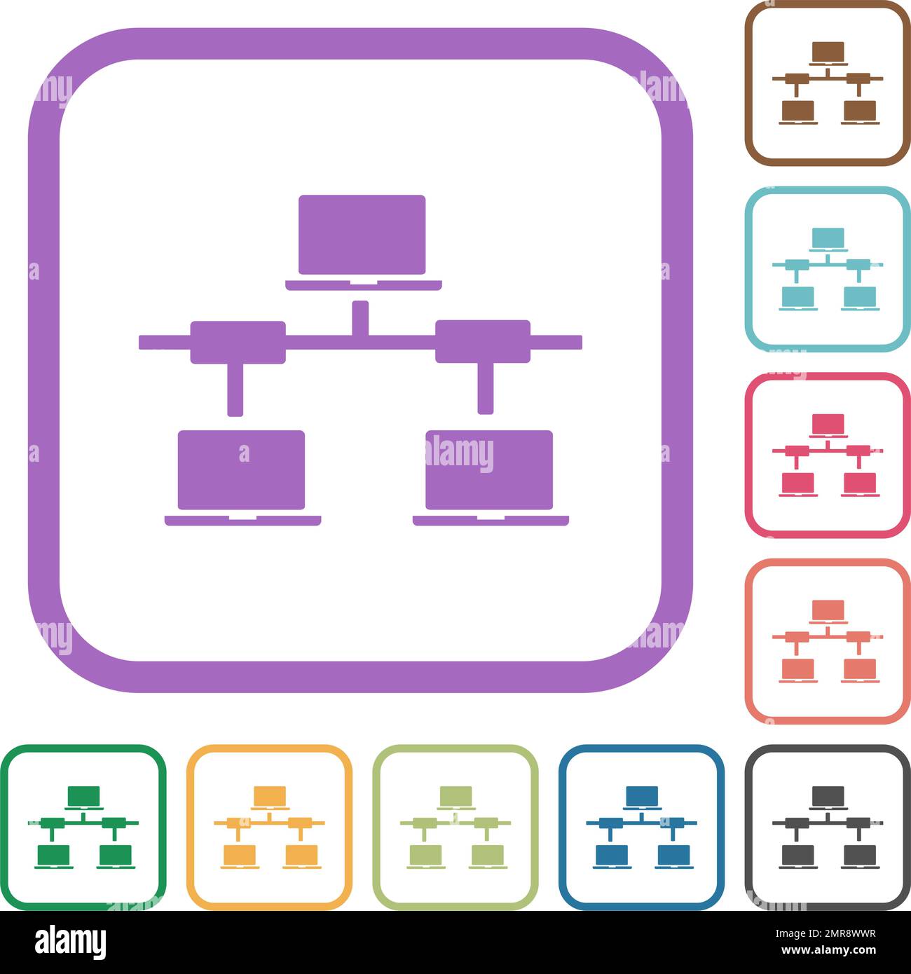 Computer network simple icons in color rounded square frames on white background Stock Vector ...