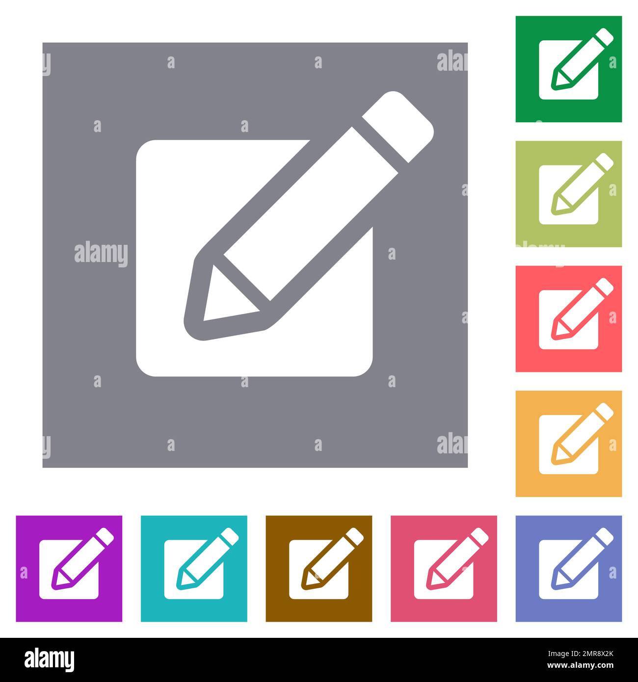 Editing box with pencil solid flat icons on simple color square ...