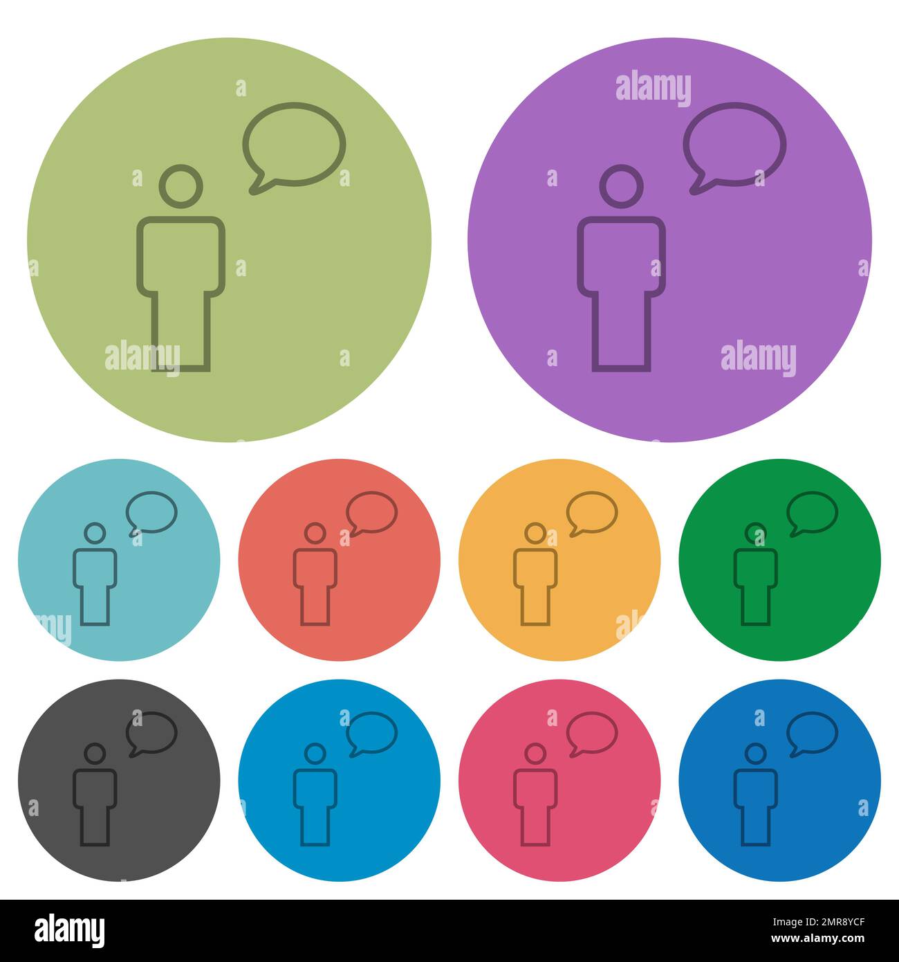 One talking person with oval bubble outline darker flat icons on color ...