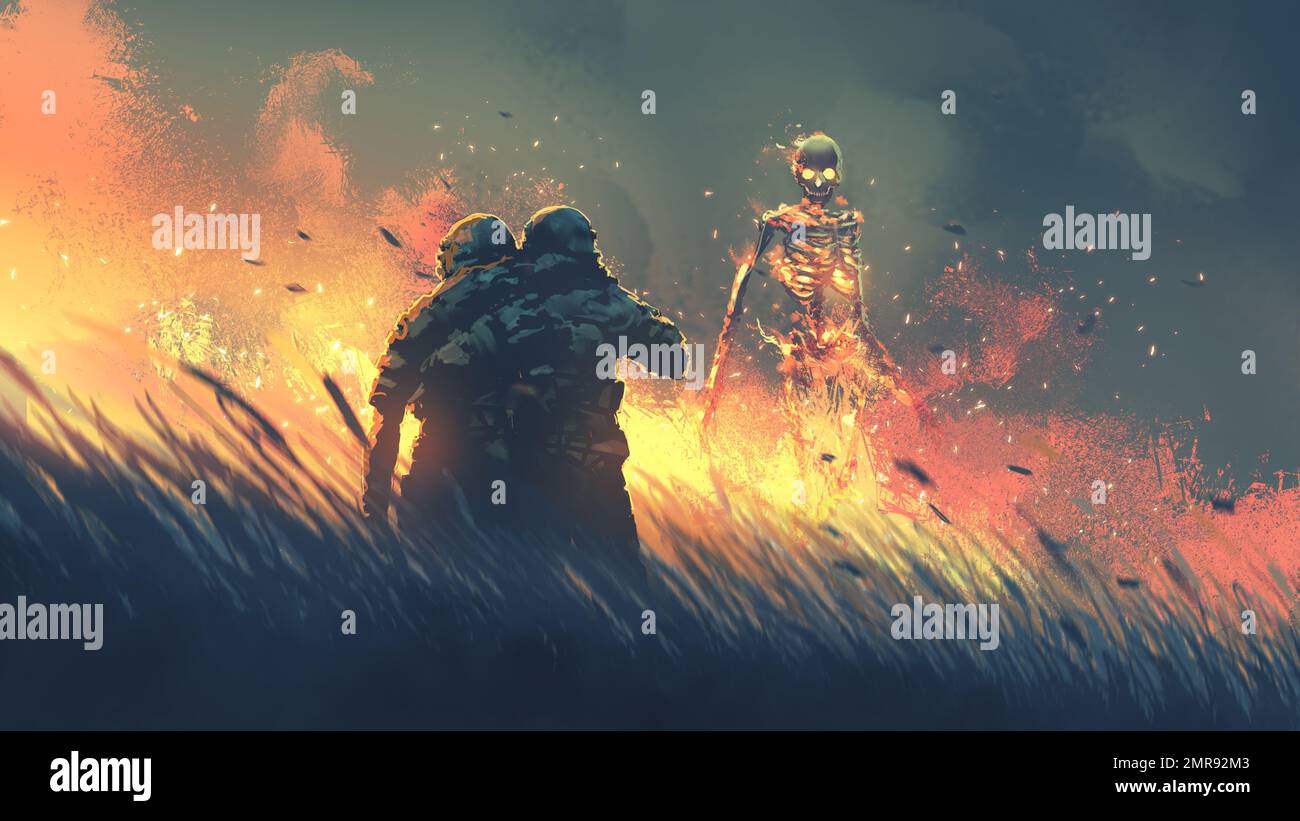 soldier carries his teammate through the field and encountering a fire ...