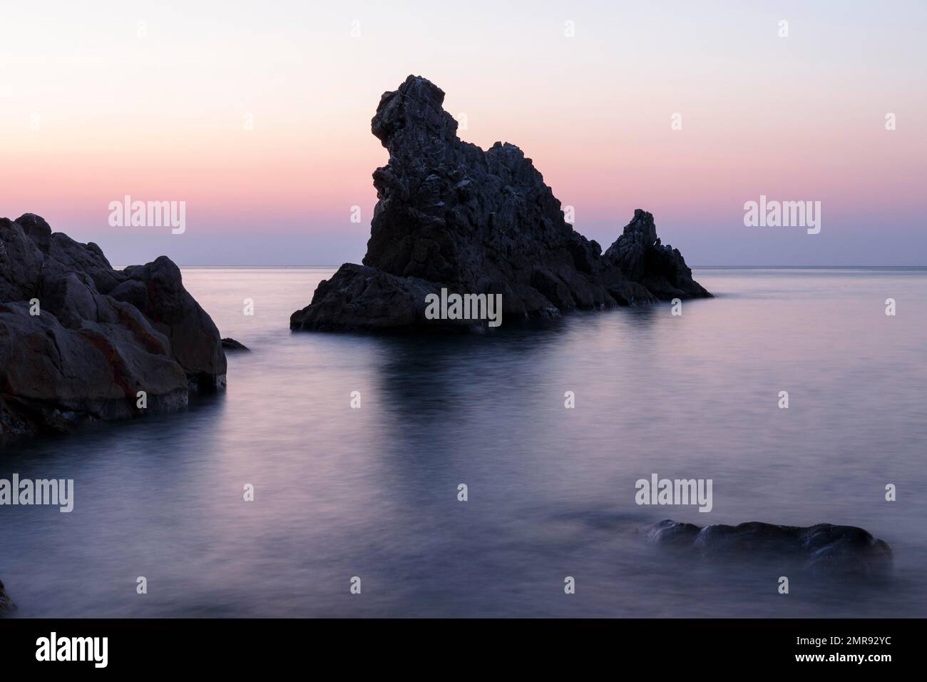 Sunrise at the rocks of Galeazza, Imperia, Liguria, Italy, Europe Stock ...