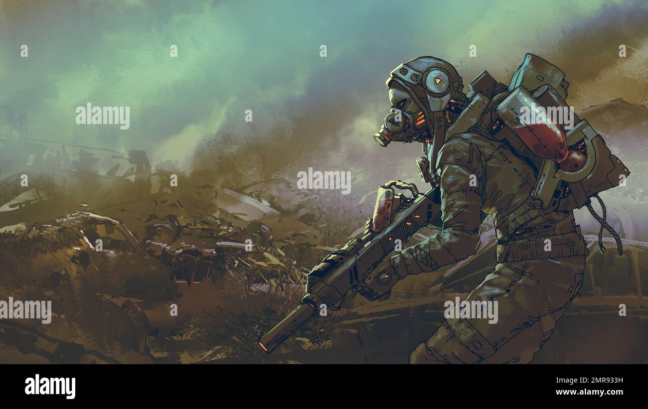 Futuristic soldier of the dystopian world, digital art style ...