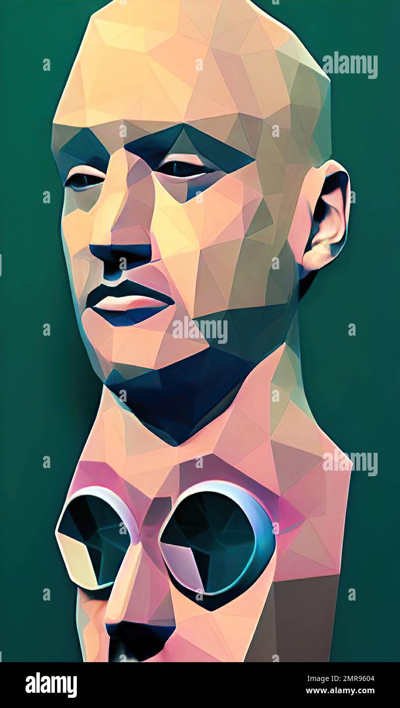 Low poly man's head 3d illustration Stock Photo - Alamy