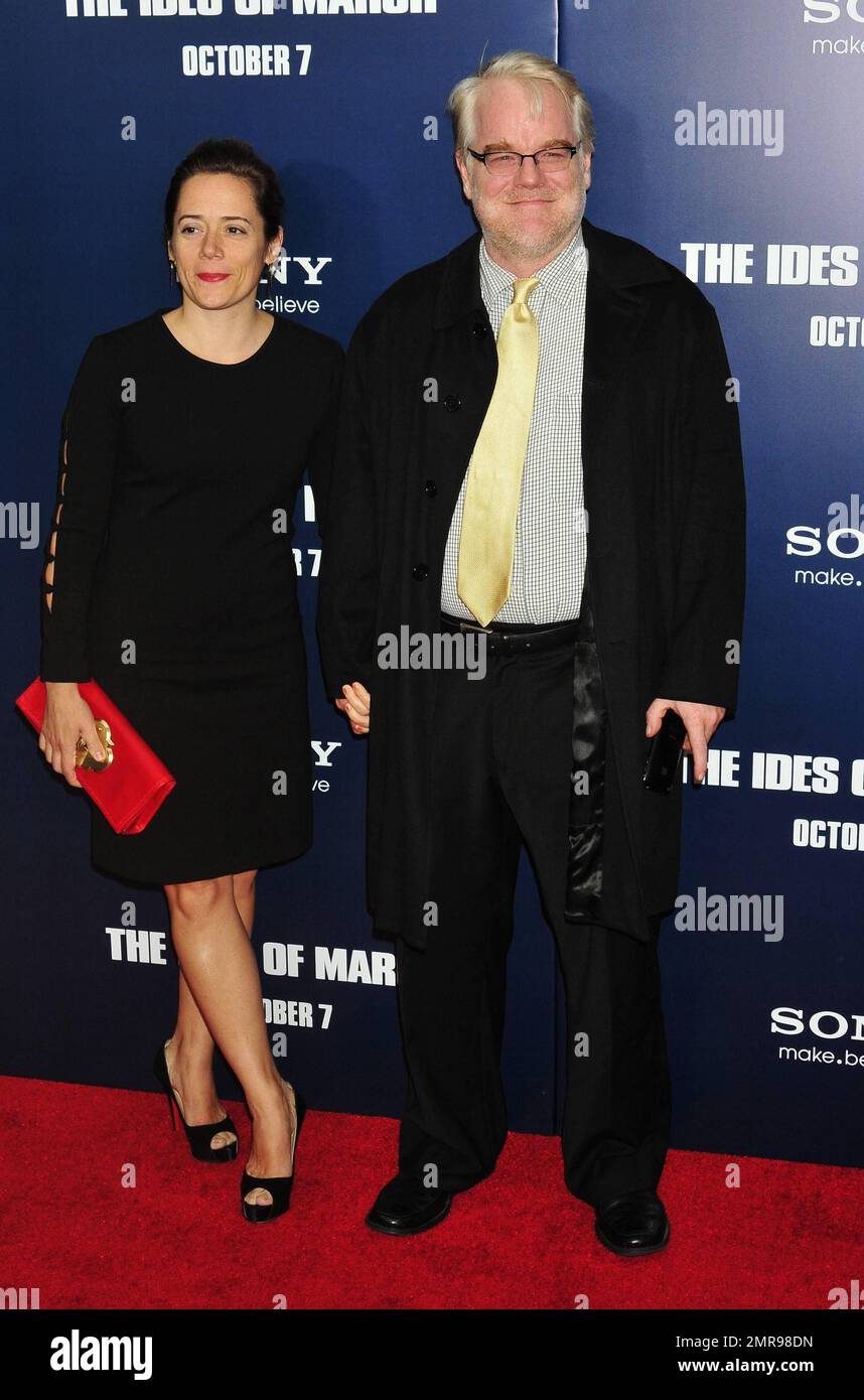 Mimi O'Donnell and Philip Seymour Hoffman at the premiere of "The Ides ...