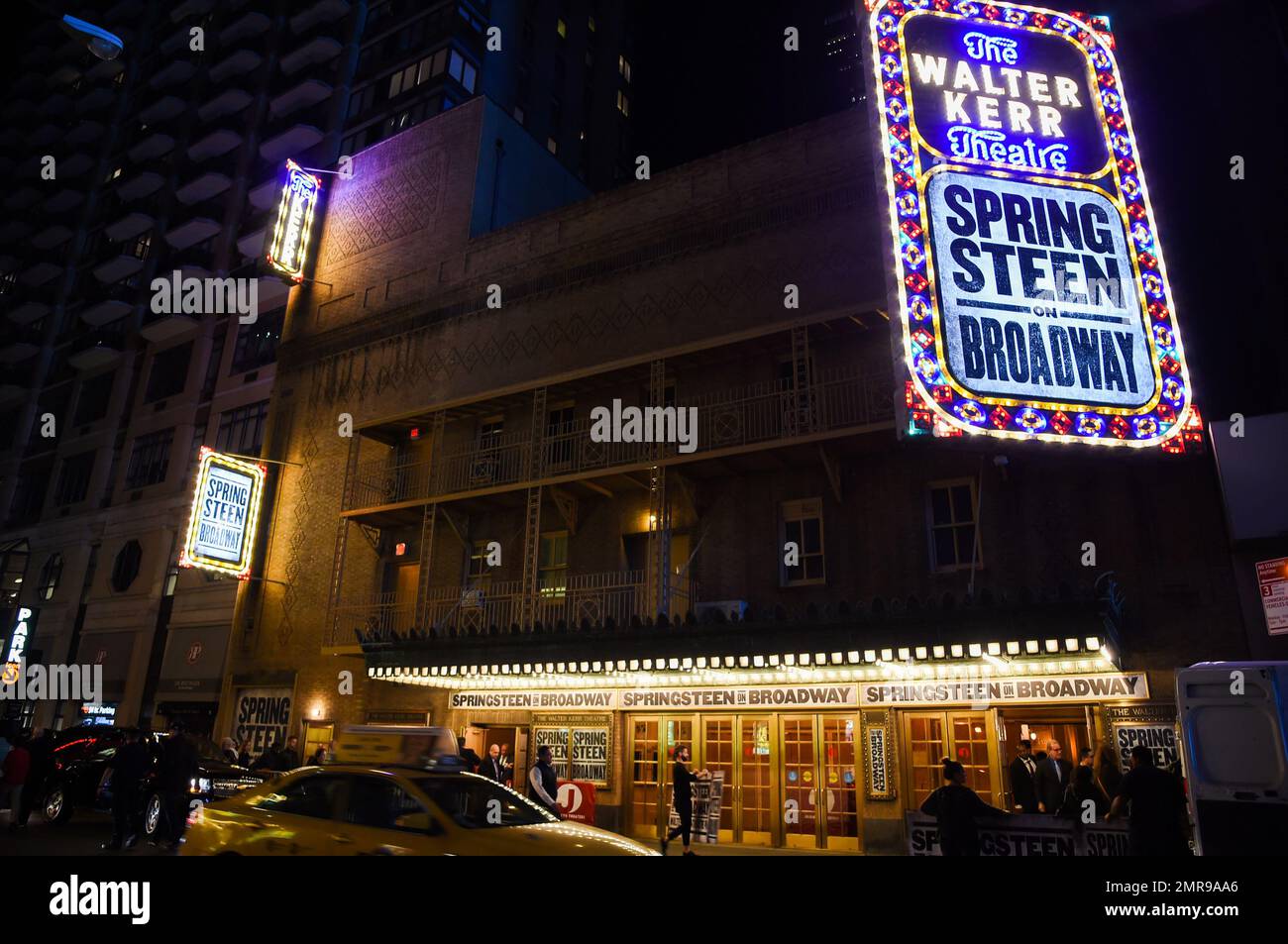 Musician Bruce Springsteen exits out the stage door after the ...