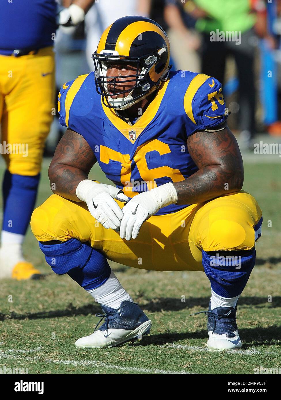 Los Angeles Rams guard (76) Rodger Saffold on the field after a dropped ...