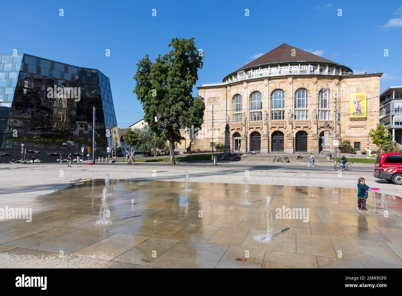 Water features on the square of the Old Synagogue, in the background ...