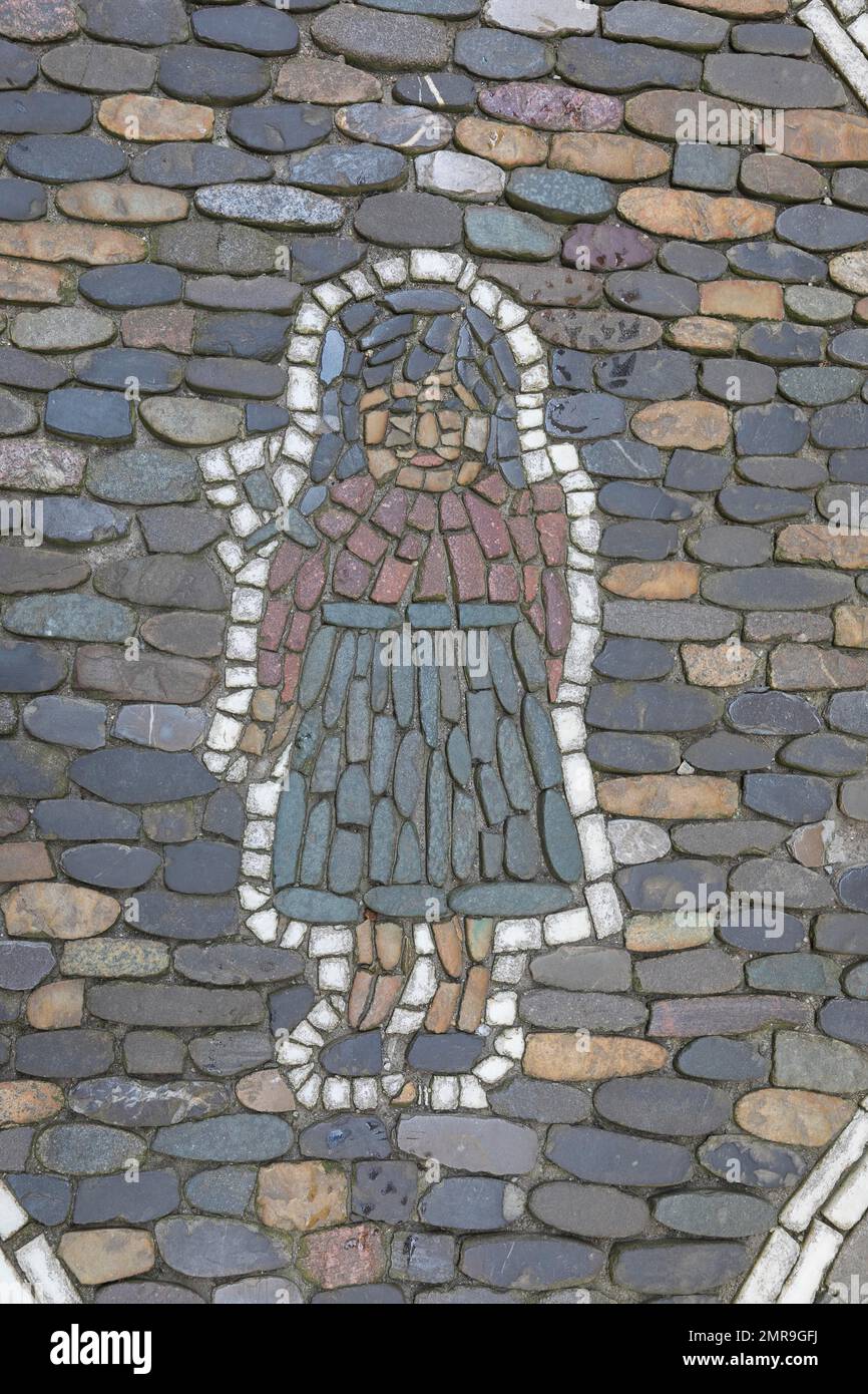 Female figure as pavement mosaic on the pavement, Freiburg im Breisgau ...