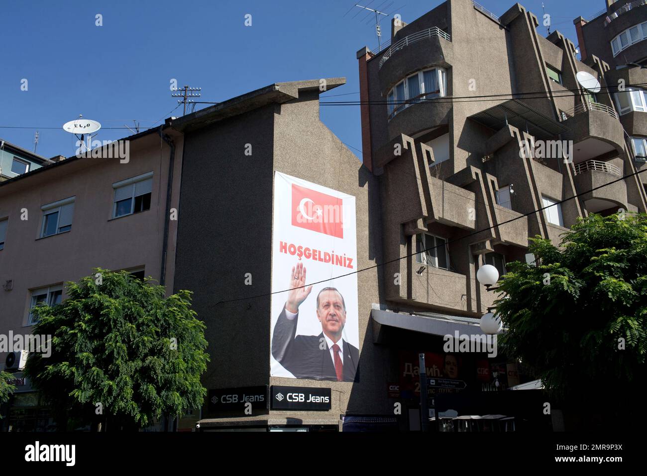 A poster depicting Recep Tayyip Erdogan, the Turkish president, is seen ...