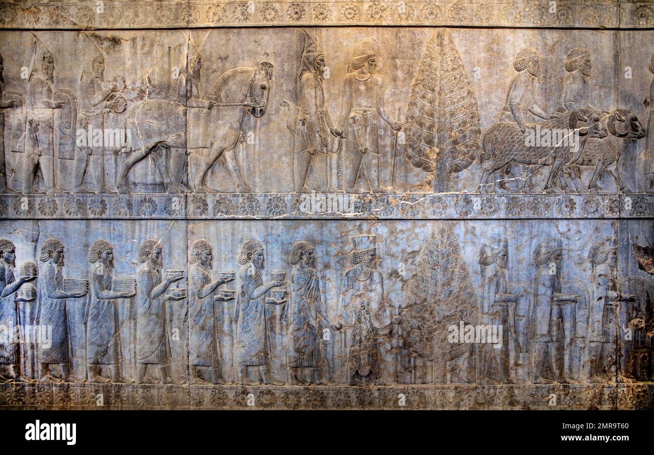 Relief detail of the delegation of nations bringing gifts to Darius on ...