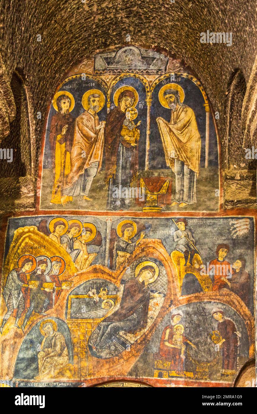 Birth of Jesus, frescoes in Eski Guemuesler Monastery, Cappadocia ...