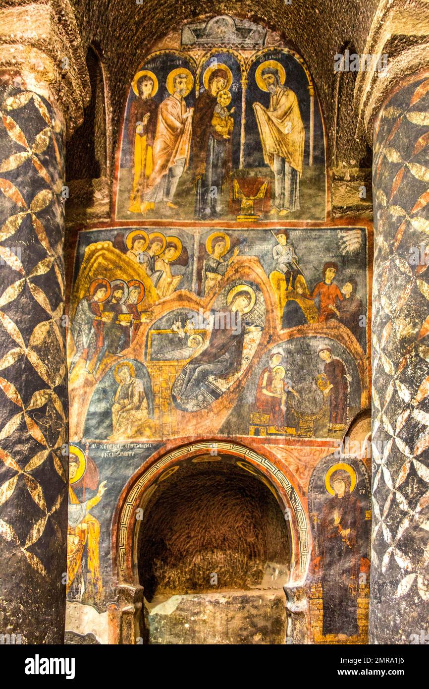 Birth of Jesus, frescoes in Eski Guemuesler Monastery, Cappadocia ...