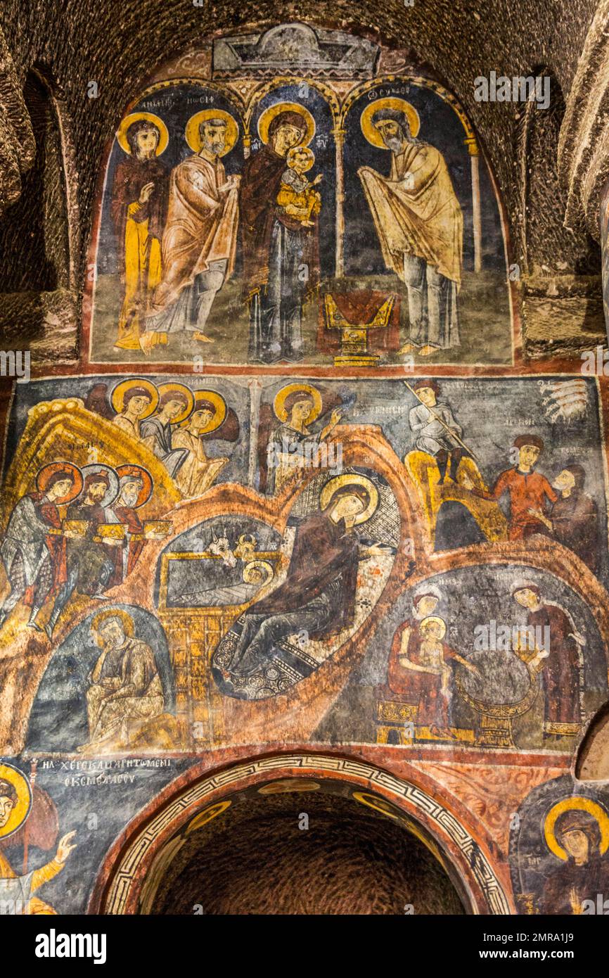Birth of Jesus, frescoes in Eski Guemuesler Monastery, Cappadocia ...