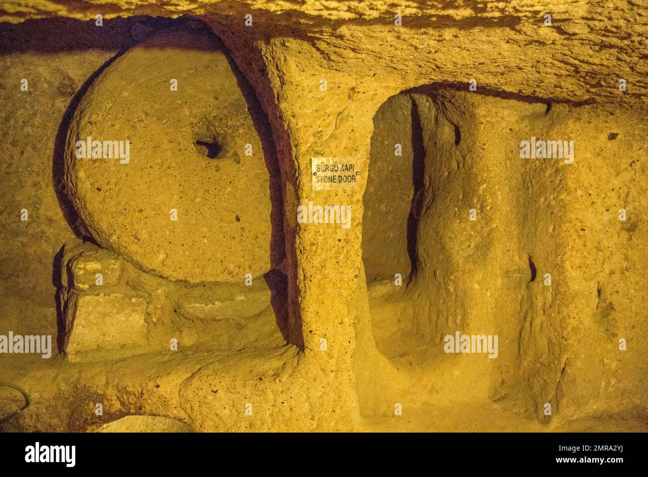 Entrance's closure stone, Kaymakli, the underground city, Cappadocia ...