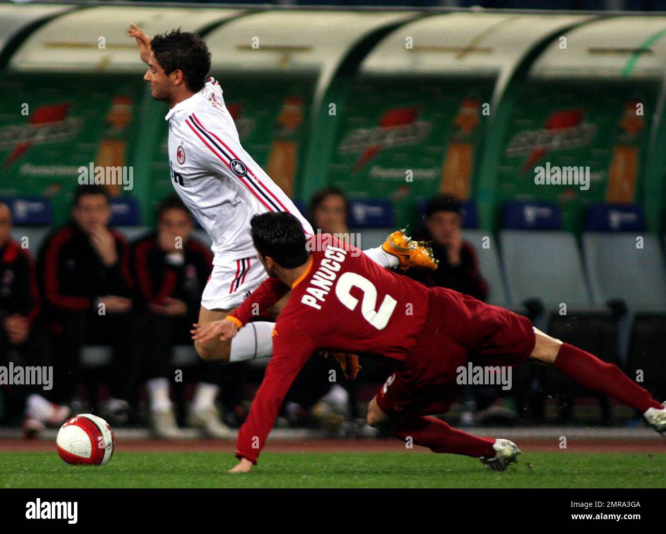 Pato fights a ball with Christian Panucci in the match Roma-Milan for ...