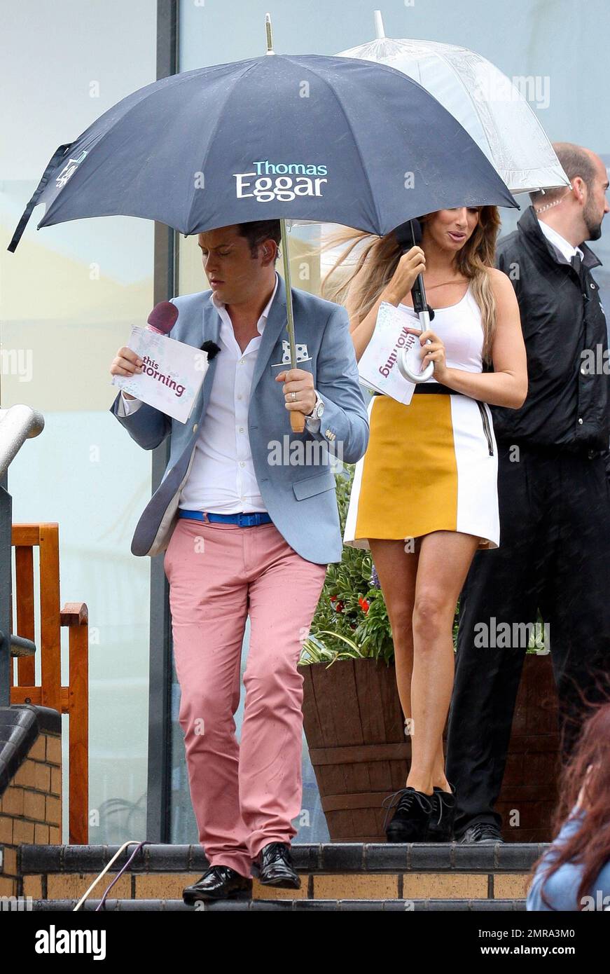 Imogen Thomas, Stacy Solomon and Brian Dowling dodge raindrops as they ...