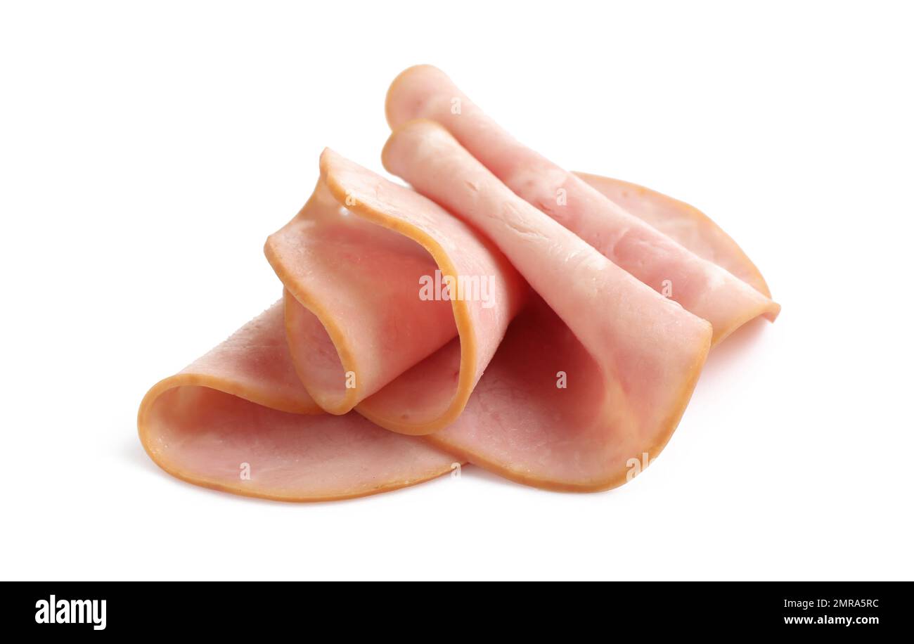 Slices of tasty fresh ham isolated on white Stock Photo - Alamy